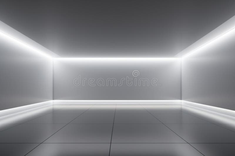 3d Render, Abstract Empty Room, Illuminated Empty Interior, Glowing ...