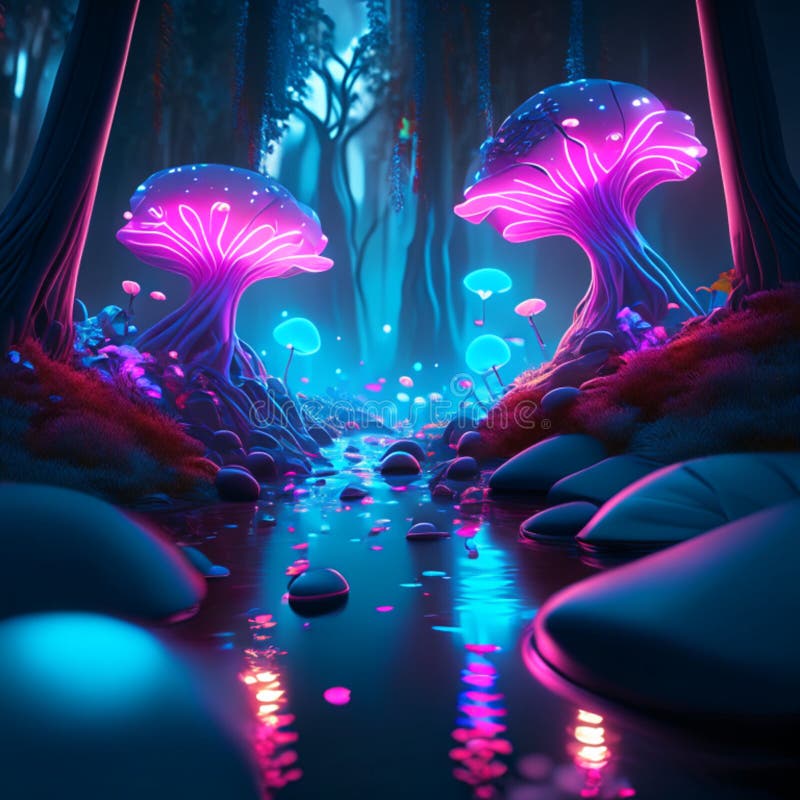 3d Render, Abstract Fantasy Landscape with a Path in the Forest AI ...