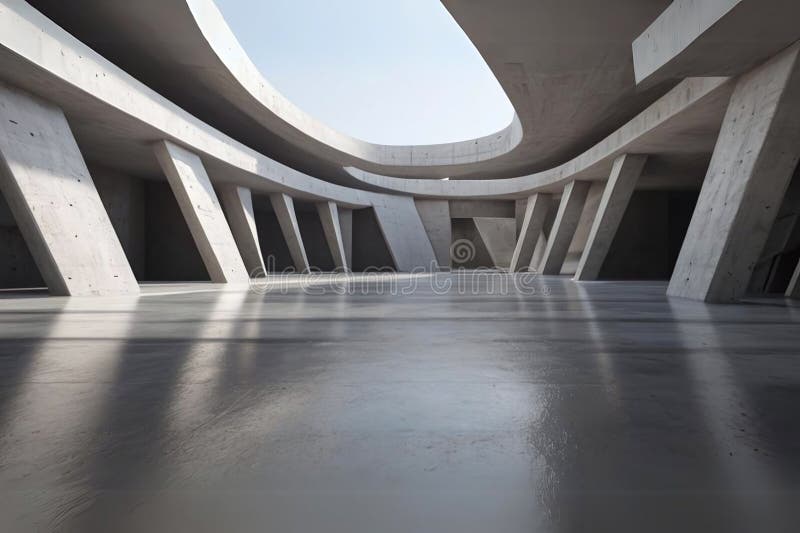 3d Render of Abstract Futuristic Architecture with Concrete Floor Stock ...