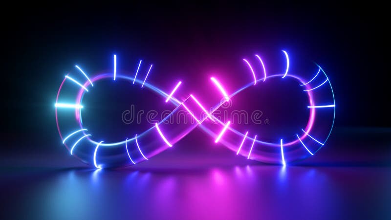 3d Render, Abstract Futuristic Background, Neon Infinity Symbol Shape ...