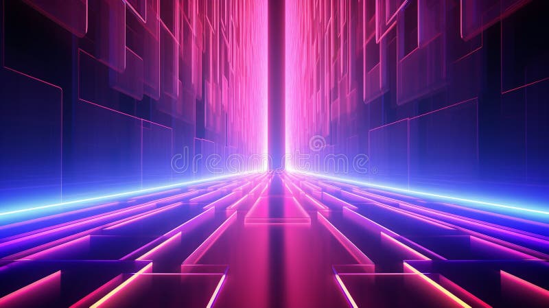 3d Render Abstract Futuristic Neon Background with Glowing Ascending ...