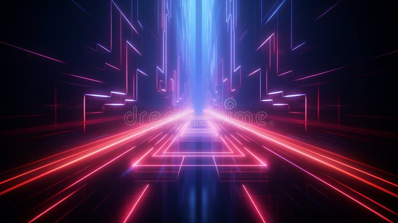 3d Render Abstract Futuristic Neon Background with Glowing Ascending ...