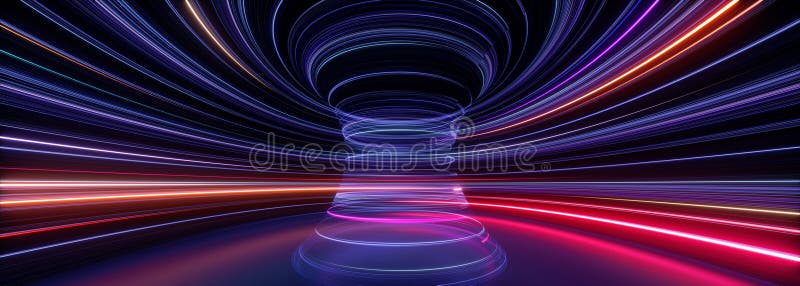 3d Render, Abstract Futuristic Neon Background. Twisted Electromagnetic ...