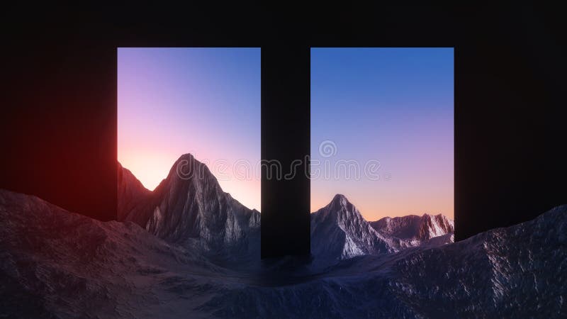 3d Render, Abstract Futuristic Panoramic Background. Landscape with ...