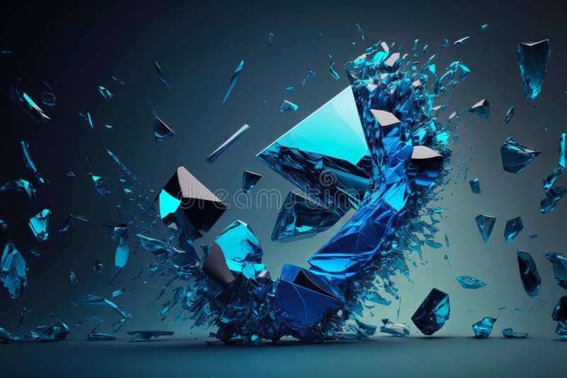 3D Render Abstract Geometric Background from Breaking Blue Crystals ...