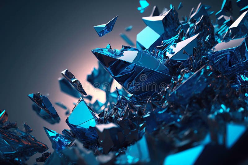 3D Render Abstract Geometric Background from Breaking Blue Crystals ...