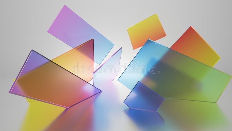 3d Render, Abstract Geometric Background, Colorful Translucent Glass ...