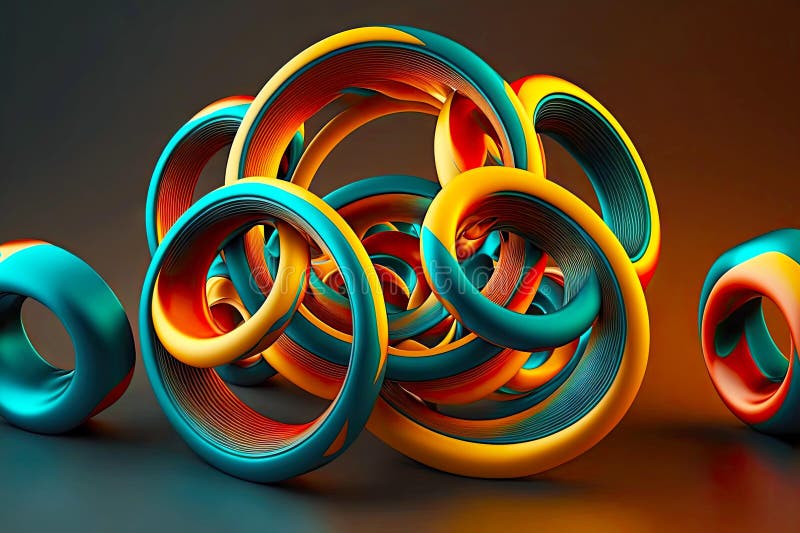 3d Render Abstract Geometric Background in Form of Bright Joined Rings ...