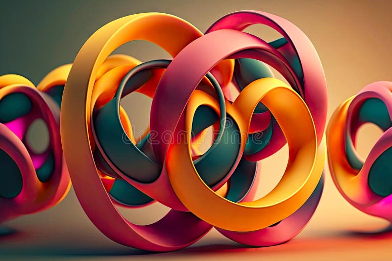 3d Render Abstract Geometric Background in Form of Bright Joined Rings ...