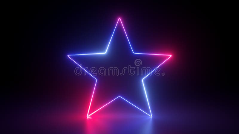 3d Render, Abstract Geometric Background. Glowing Neon Star, Pink Blue ...
