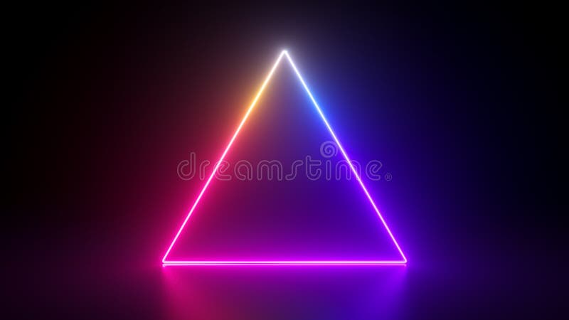3d Render, Abstract Geometric Background with Neon Triangular Frame ...