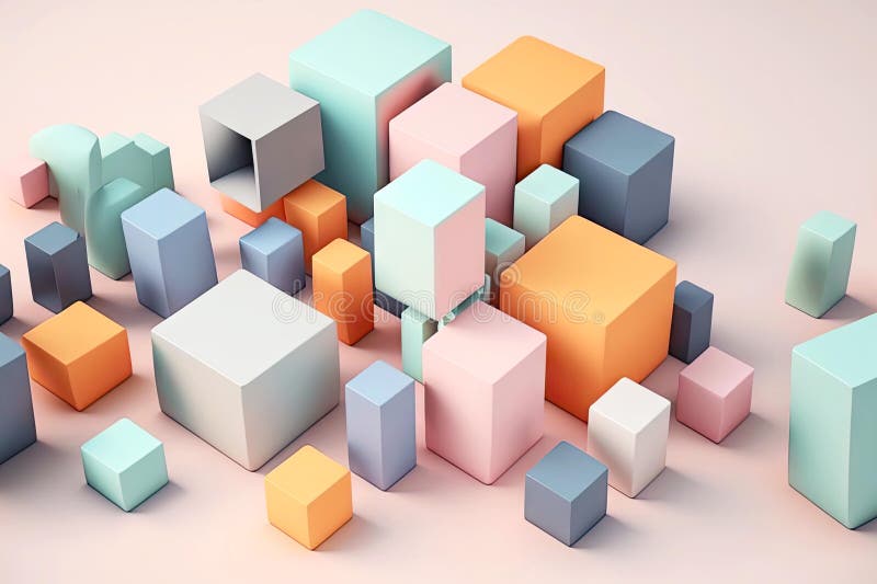 3d Render Abstract Geometric Background in Pastel Colors from Isolated ...