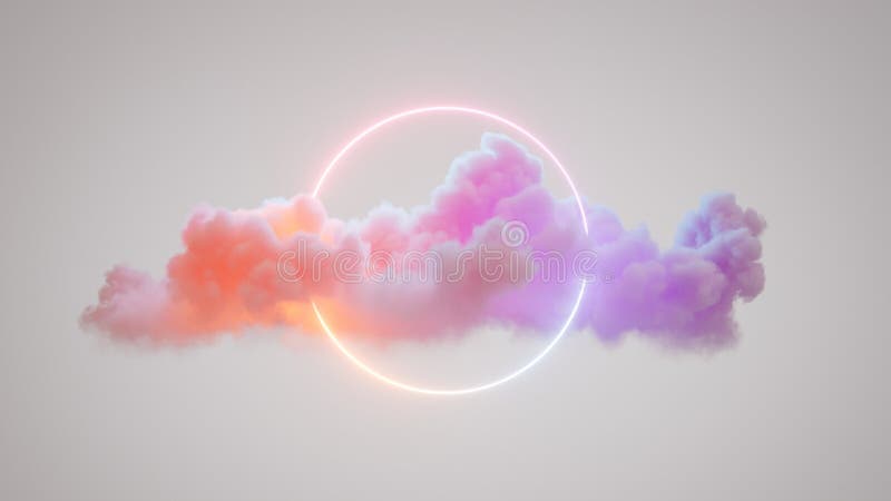 3d Render, Abstract Geometric Background, Ring Shape Glows with Neon ...