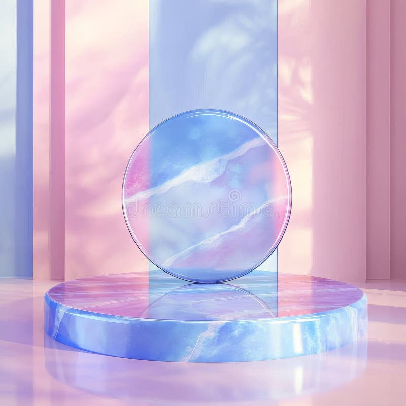 3d Render, Abstract Geometric Background, Round Podium for Product ...