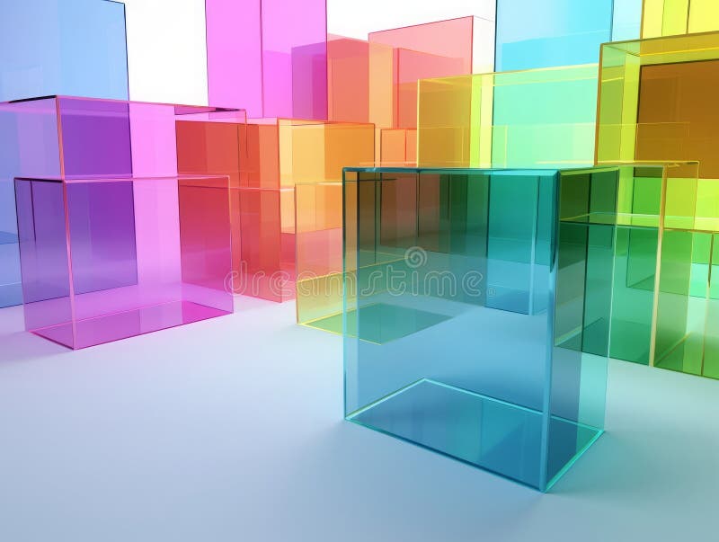 3d Render, Abstract Geometric Background, Translucent Glass with ...