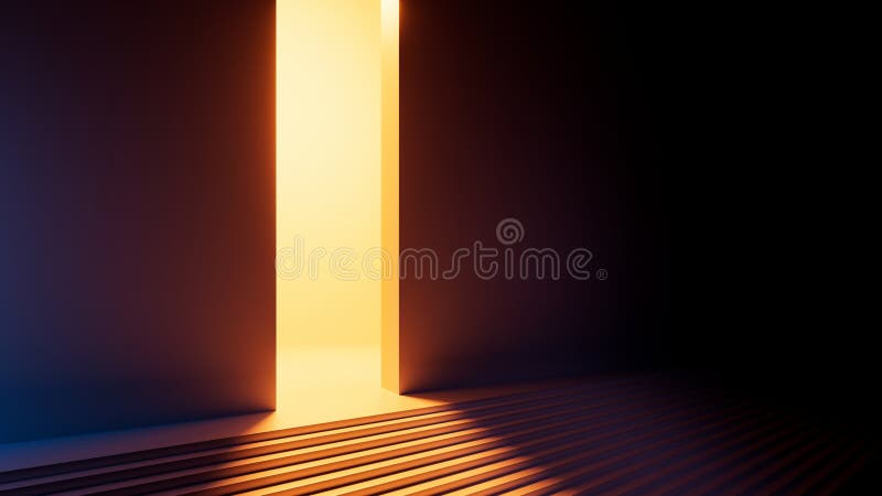 3d Render, Abstract Geometric Background. Warm Orange Light Going ...