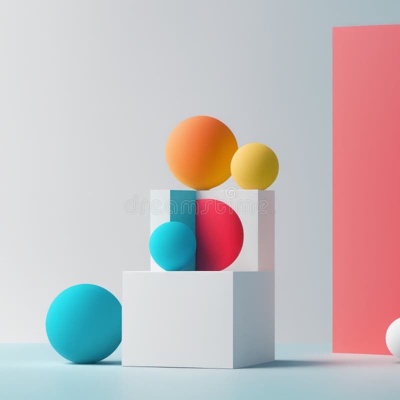 3d Render of Abstract Geometric Forms with Colorful Shapes, Pastel ...