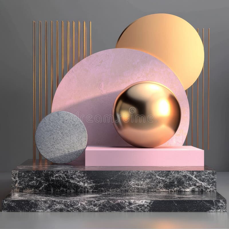 3d Render of Abstract Geometric Forms. Glossy Podium for Product ...