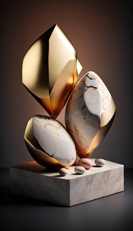 3d Render of Abstract Geometric Forms Made of Marble and Gold. Stock ...