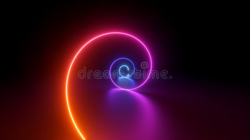 3d Render, Abstract Geometric Neon Background, Perspective View of Colorful Twisted Spiral Line ...