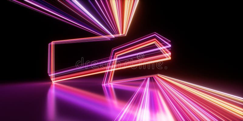 3d Render, Abstract Geometric Neon Background. Streaming Service ...