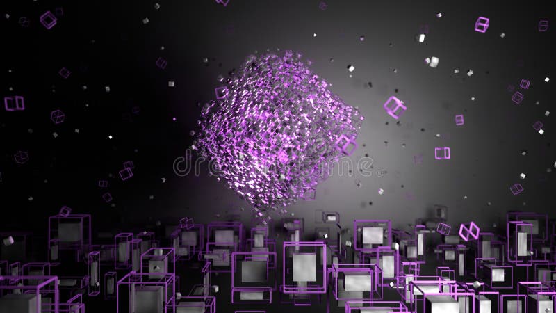 3d Render. Abstract Geometric Shapes. Rotating Objects Purple Color ...