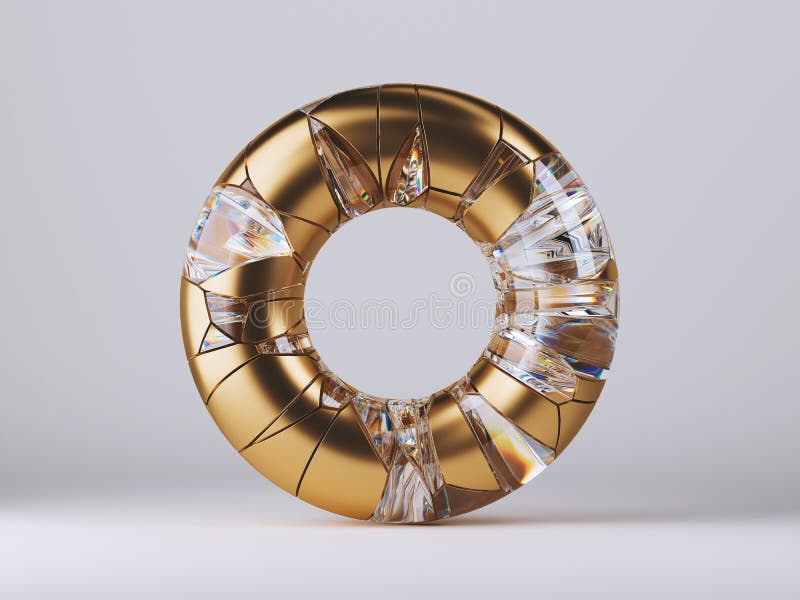 3d Render, Abstract Geometric Torus Shape, Gold and Crystal Glass ...