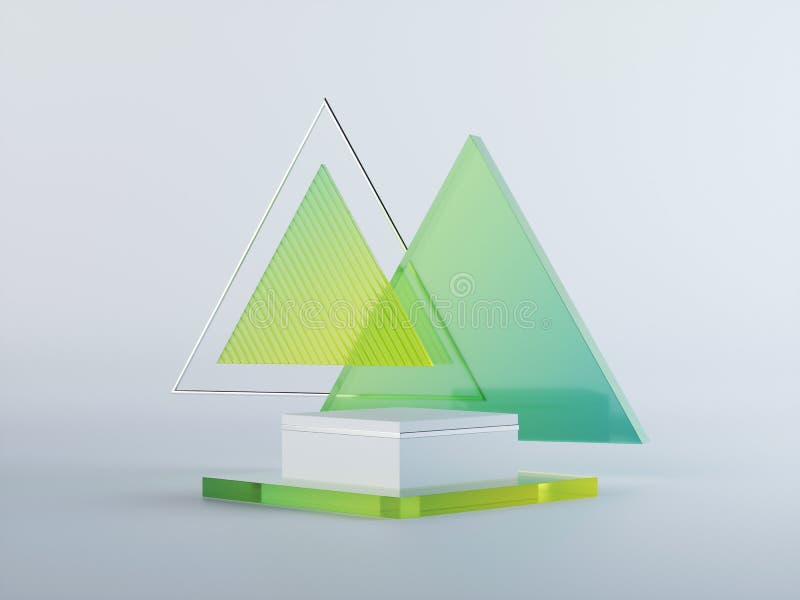 3d Render, Abstract Geometrical Background with Green Translucent ...
