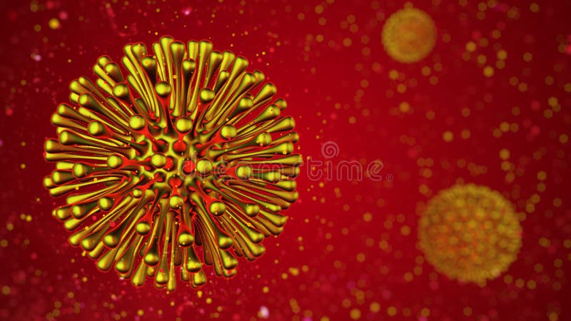 3D Render of Abstract Gold Bacteria or Virus in Spherical Shape with ...