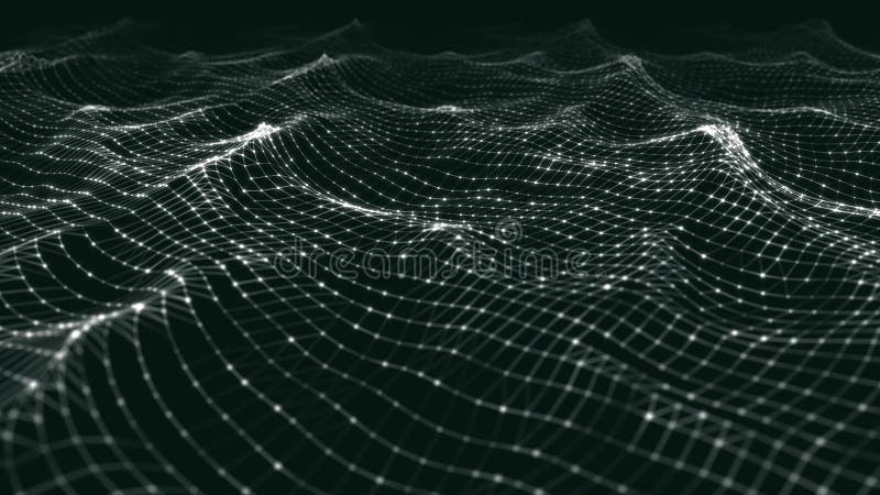 3D Render Abstract Grid Water Waves. Wireframe Waves of Digital Data ...