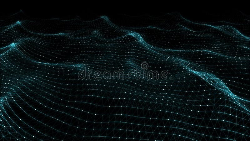 3D Render Abstract Grid Water Waves. Wireframe Waves of Digital Data ...