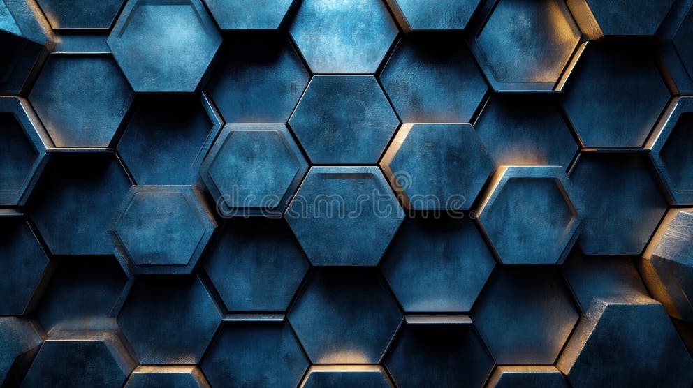 Abstract Hexagonal Blue Metallic Pattern Background Texture Stock ...