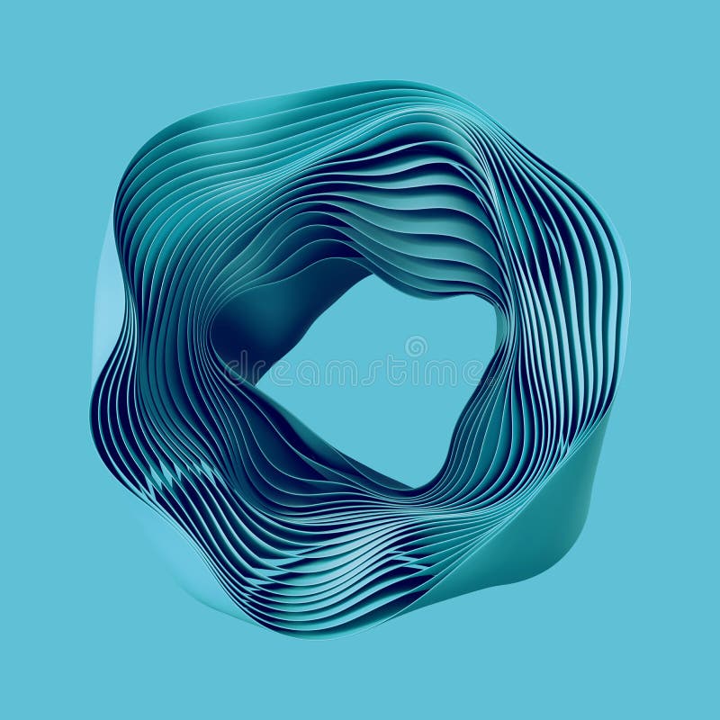 3d Render, Abstract Layered Curvy Object with Hole, Isolated on Blue ...