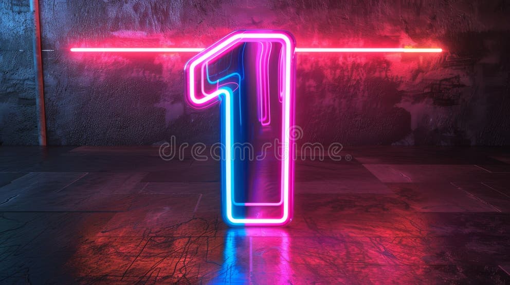 A 3D Render of an Abstract Linear Neon Number One, a Glowing Digit ...