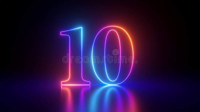 3d Render, Abstract Linear Neon Number Ten, Glowing Digit Isolated on ...
