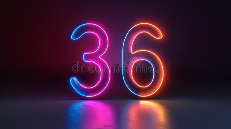 3D Render, Abstract Linear Neon Number Thirty Six, Isolated on Black ...