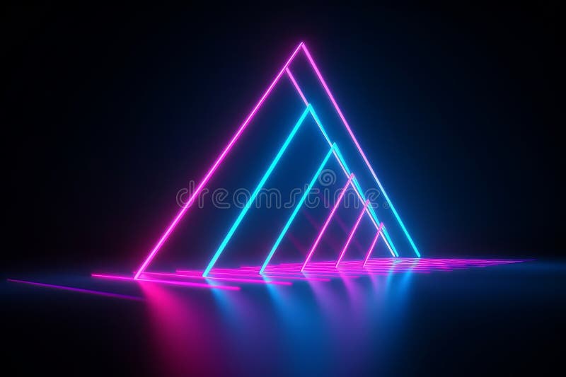3d Render, Abstract Minimal Background, Glowing Lines, Triangle Shape ...