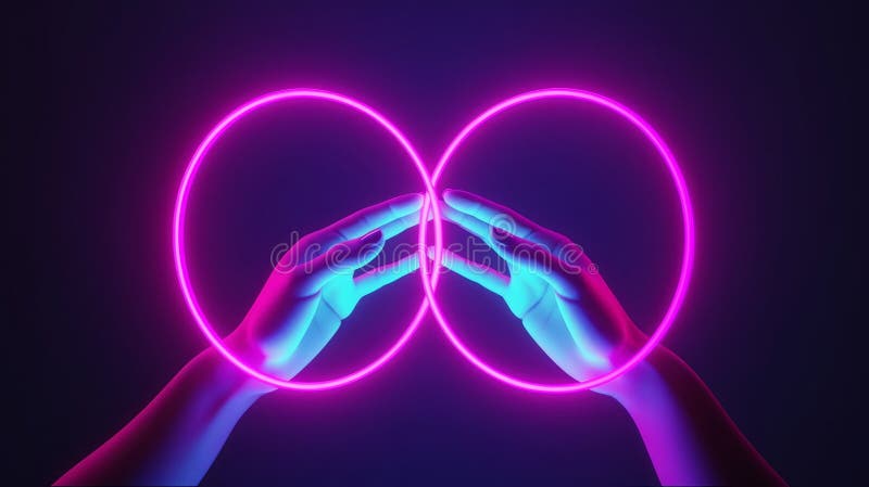 3d Render, Abstract Minimal Background, Two Mannequin Hands Hold Neon ...
