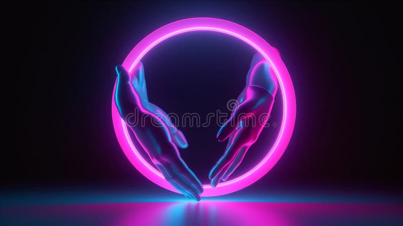 3d Render, Abstract Minimal Background, Two Mannequin Hands Hold Neon ...