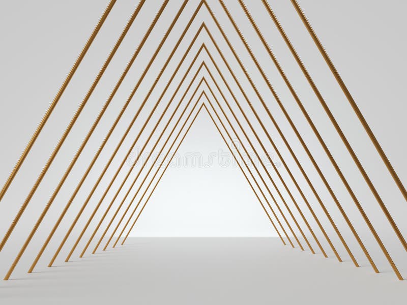 3d Render, Abstract Minimal Geometric Background. Isolated Golden Lines ...