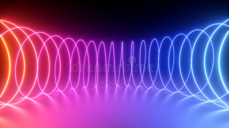 3d Render, Abstract Minimalist Background. Glowing Neon Spring, Simple ...