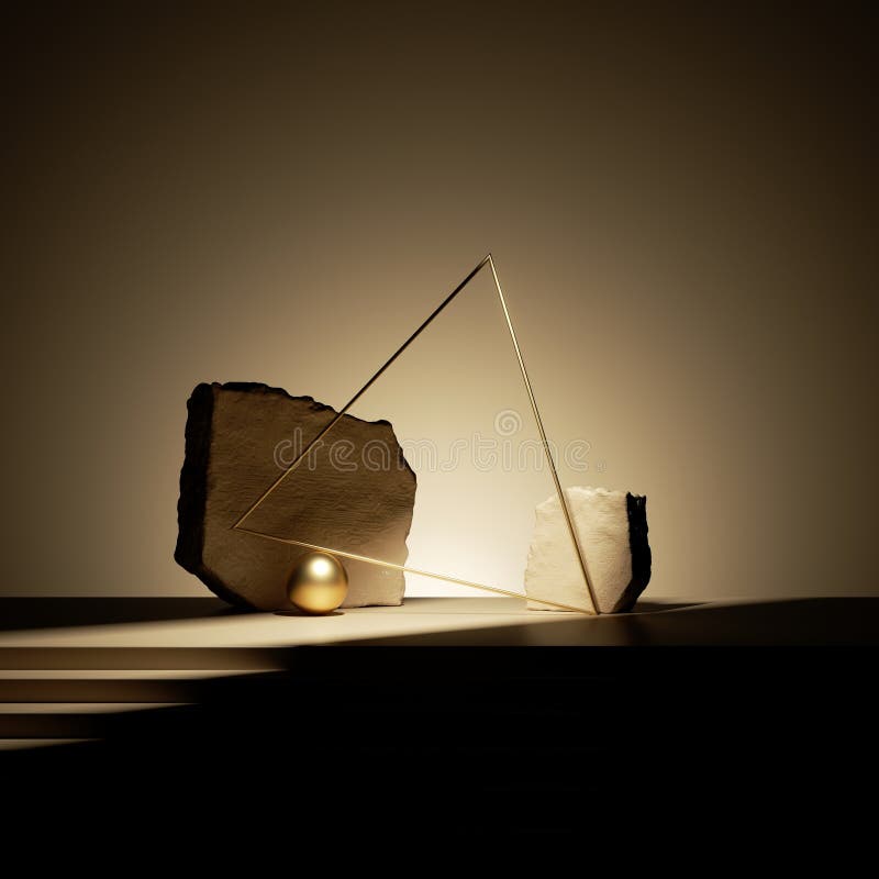 3d Render, Abstract Minimalist Background of Golden Triangular Frame ...