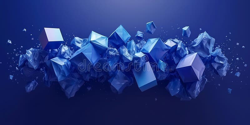 3D Render, Abstract Minimalist Blue Background with Square Geometric ...