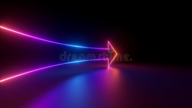 3d Render, Abstract Minimalist Geometric Background. Glowing Neon Arrow ...