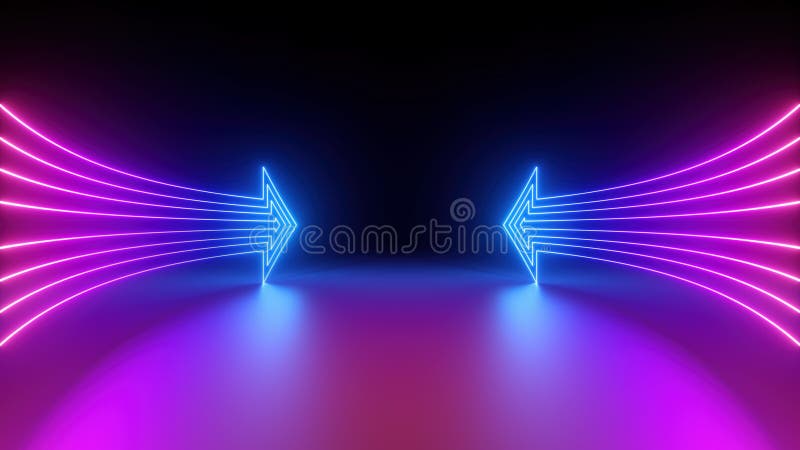 3d Render, Abstract Minimalist Geometric Background. Two Counter Neon ...