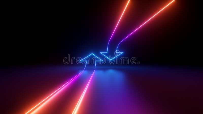 3d Render, Abstract Minimalist Geometric Background. Two Counter Neon ...