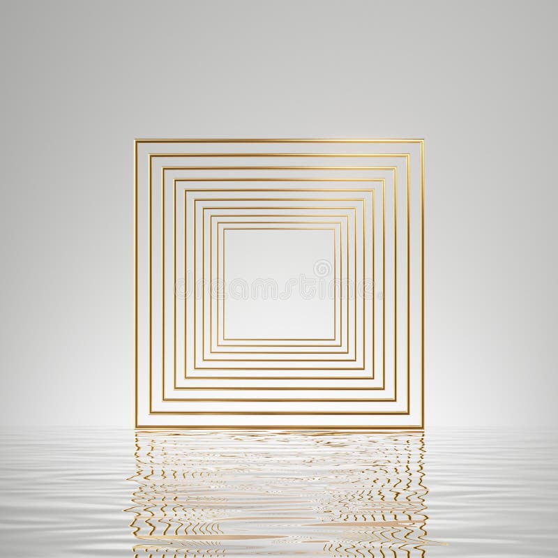 3d Render, Abstract Minimalist Geometric White Background with Gold ...