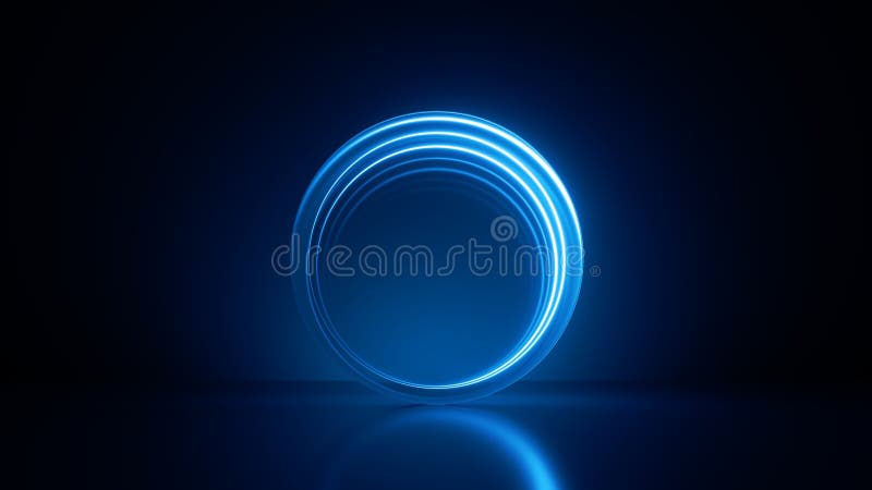 3d Render, Abstract Minimalist Neon Background. Glowing Ring, Blue ...