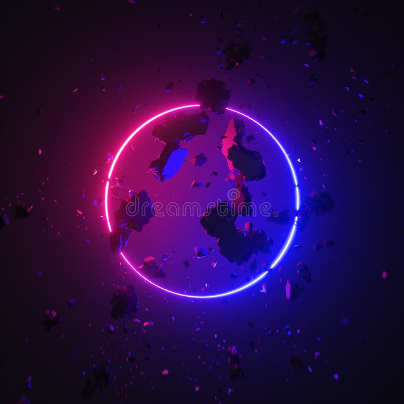 3d Render Abstract Modern Geometric Background, Pink Blue Neon Light ...