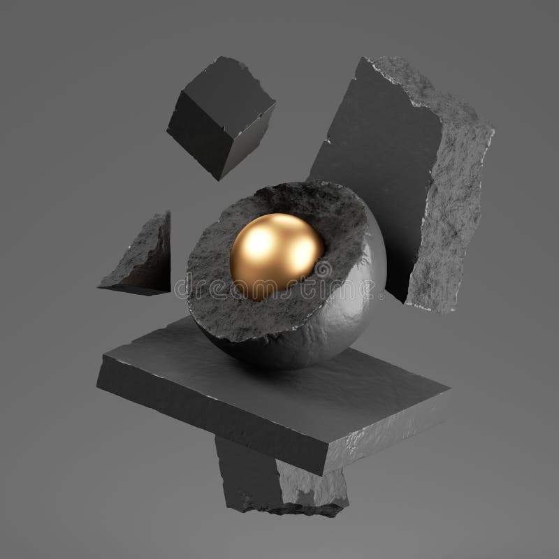 3d Render, Abstract Modern Minimal Background with Concrete Stone Ruins ...